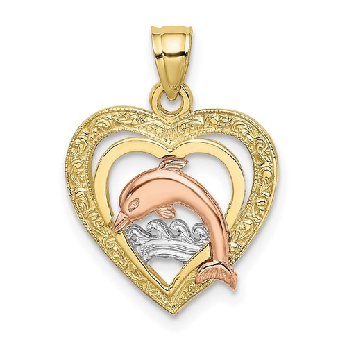 10K Two-tone w/White Rhodium Dolphin In Heart Charm | eBay