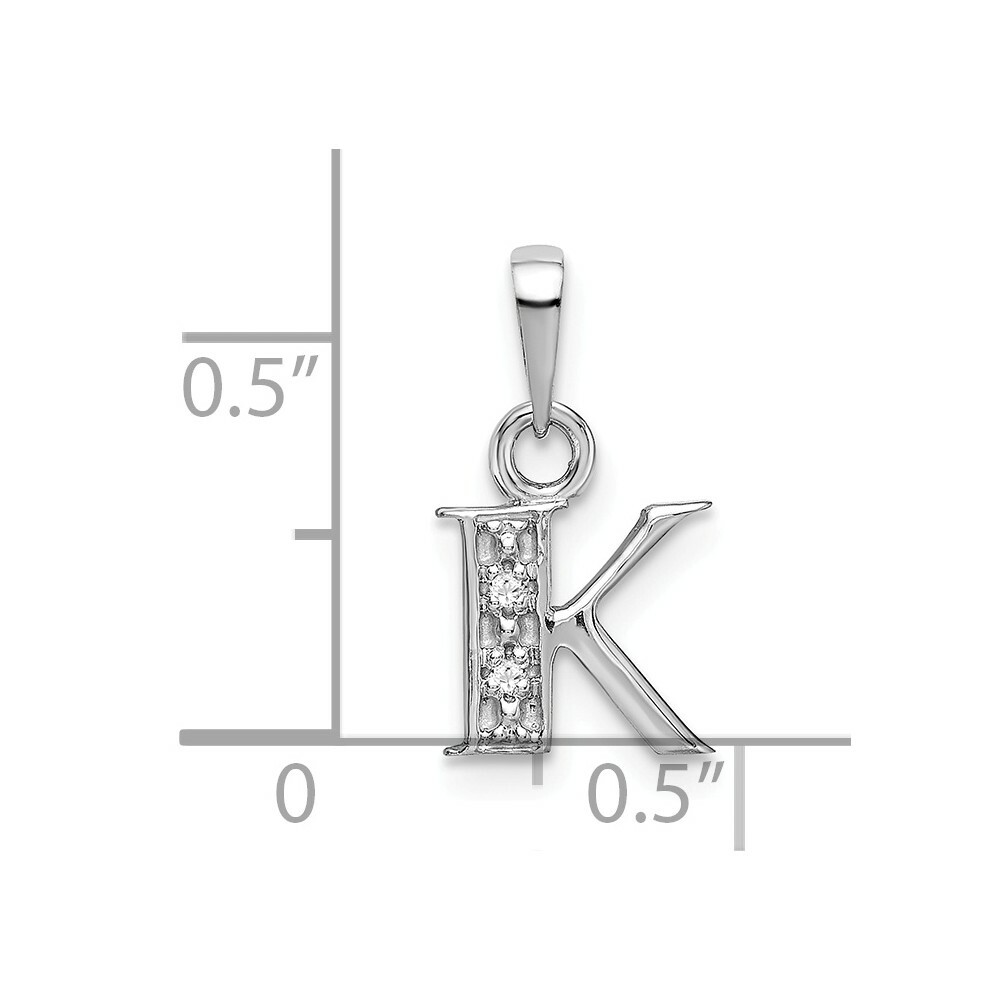 14k 14kt White Gold Polished .01ct Diamond Initial K Charm PENDANT 15 ...