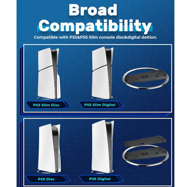 Vertical Stand for PS5 Slim / PS5 Disc & Digital Console Anti-Slip Base ...