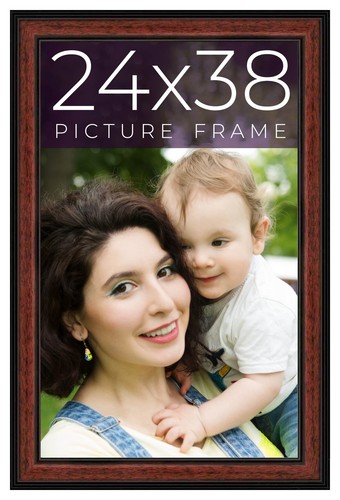 24x38 Frame Executive Brown Round Mahogany Finish Solid Wood Picture ...