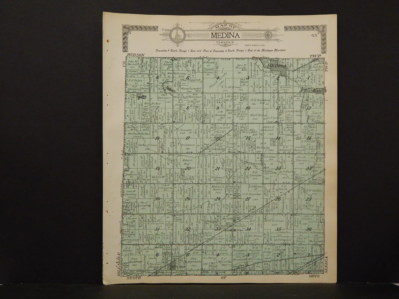 Michigan, Lenawee County Map, 1916 Township of Medina L3#17 | eBay