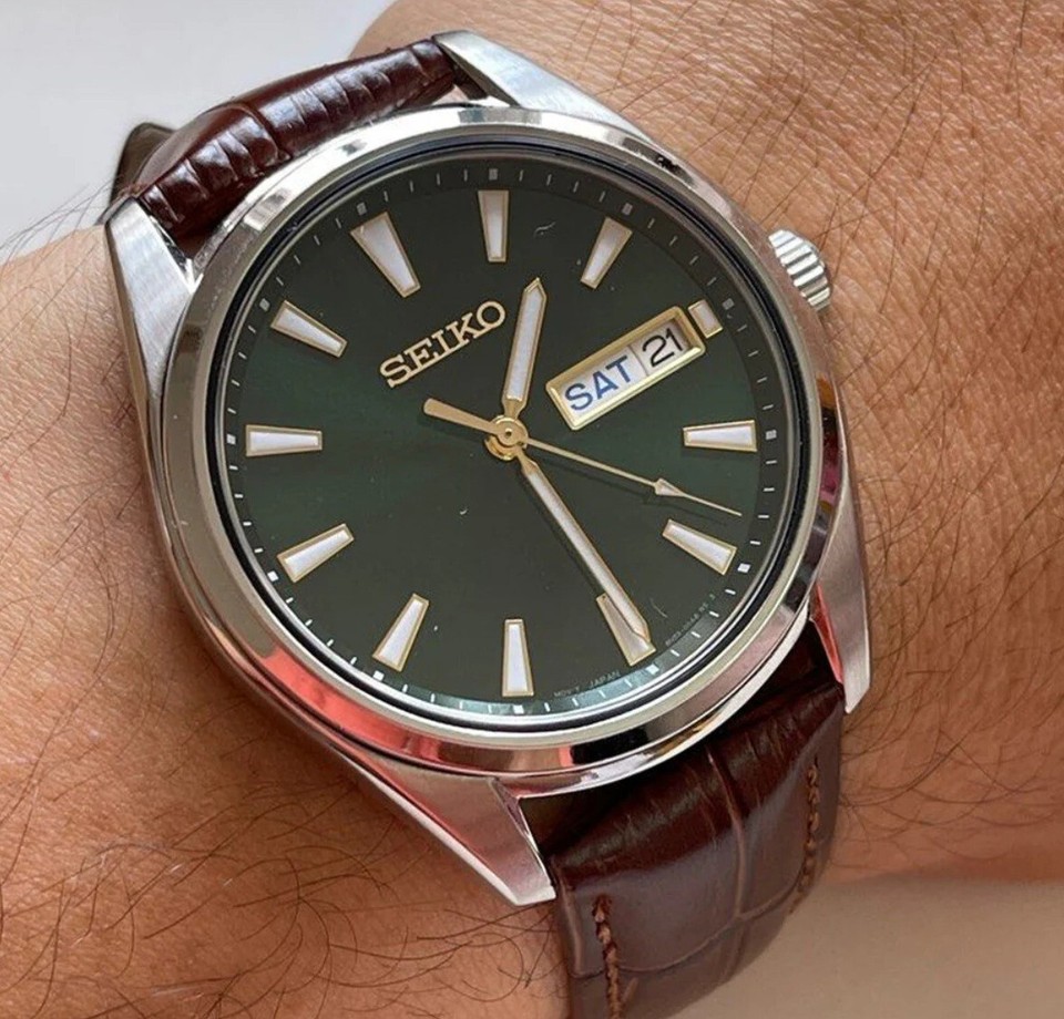 Seiko SUR449P1 Neo Classic Green Analog Brown Leather Quartz Men's ...