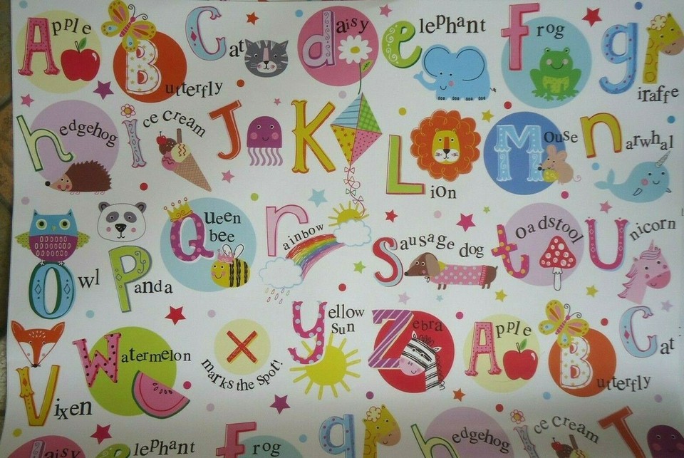 CHILDREN'S WRAPPING PAPER - 2 SHEETS ABC FARM CUTE ANIMALS Kids Happy ...