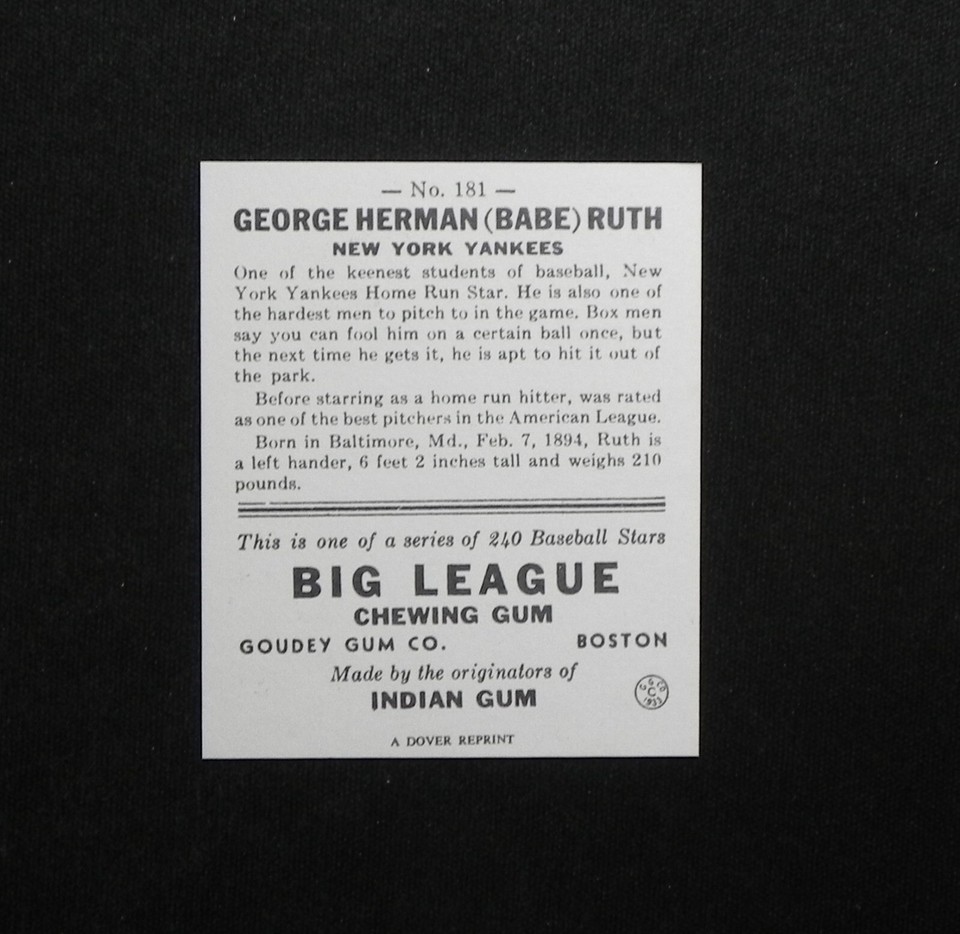 BABE RUTH 1933 GOUDEY GUM COMPANY Dover Reprint Card #181 _ Exact Card ...