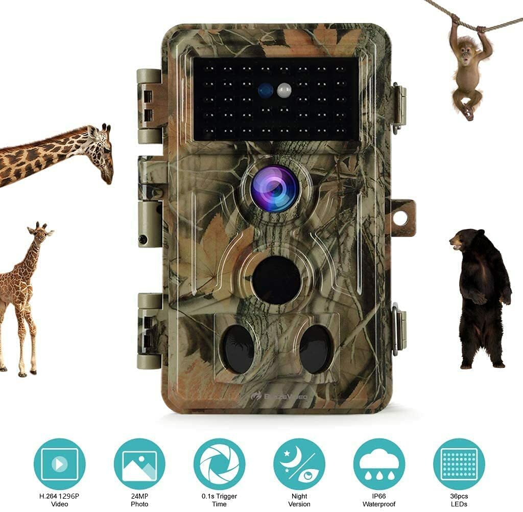 Trail Game Camera 24MP 1296P Stealth Camouflage No Glow Outdoor Hunting ...