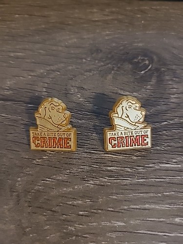 2 pcs Rare Vintage Take A Bite Out Crime Pin McGruff | eBay