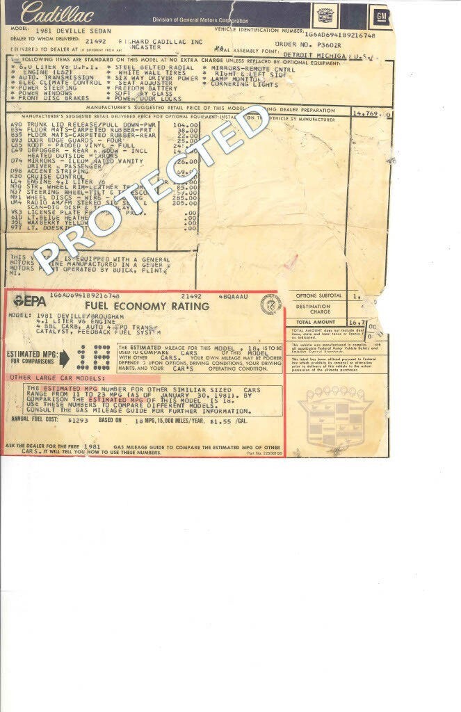 VINTAGE ORIGINAL 1981 Cadillac window sticker | eBay