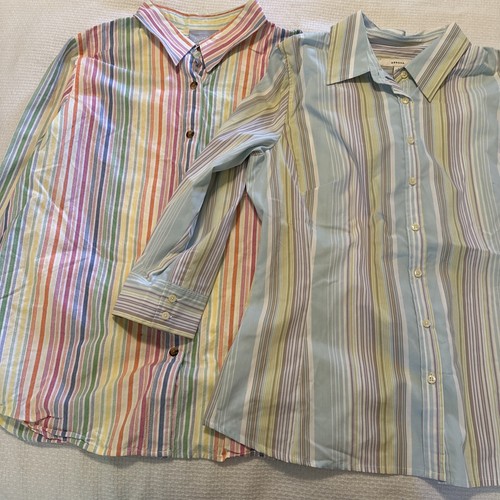 Lot Of 2 Y2K Era Ladies Long Sleeve Striped Button Up Shirt Blouse Top ...