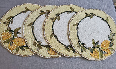 Tahari Beaded Lemon 15" Diameter Chargers Placemats Set of 4 LEMONS | eBay