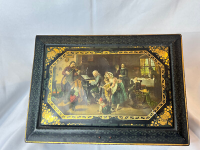 Vtg Locking Biscuit Cookie Candy Tin Made In Holland Family Music ...