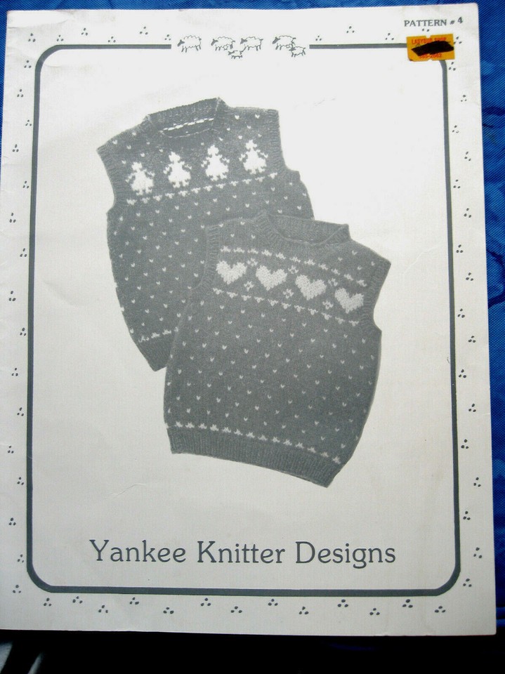 YANKEE KNITTER 004 child Heart or DOLL VEST 1987 knitting pattern 4pg ...