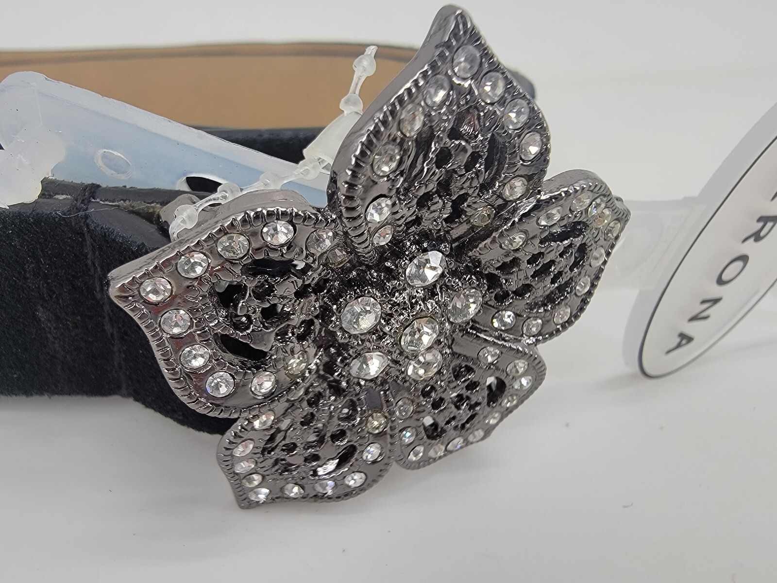 Womens Merona Waist Belt Black Flower Buckle Rhinestone Size L | eBay