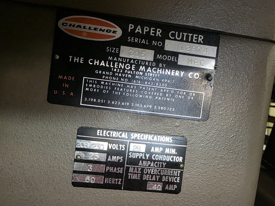 Challenge MPC Size 305 Guillotine Hydraulic Paper Cutter - PICKUP ONLY ...