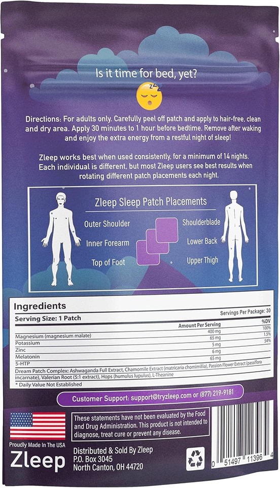 Zleep - Sleep Patches w/Dream Complex and Melatonin to Promote Quality ...