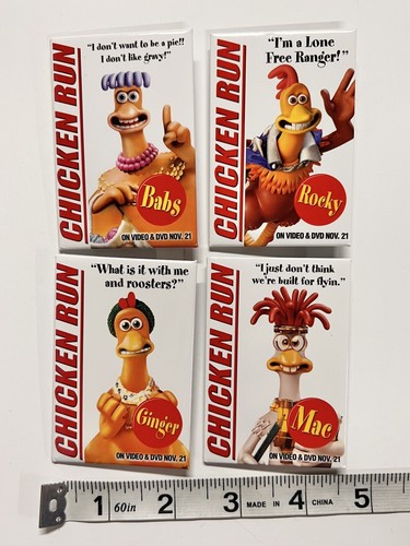 Set Of 4 Chicken Run Pinback Buttons complete set walmart Pin Movie ...