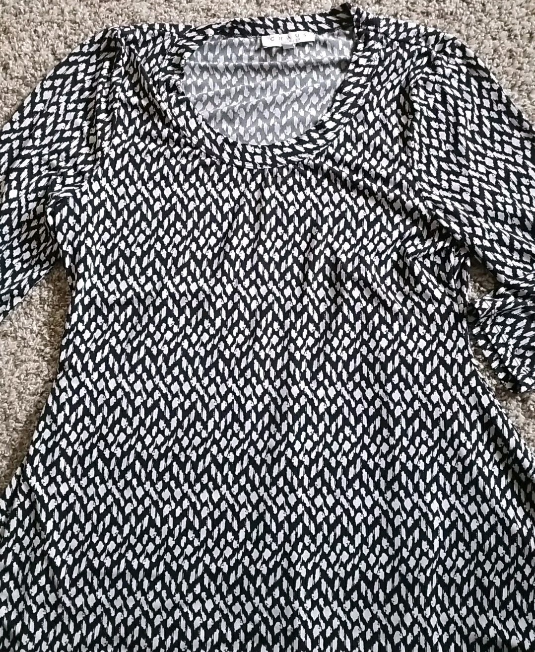 Chaus New York Womens Black/White Print 3/4 Sleeve Top Tunic Size M. RW1 | eBay