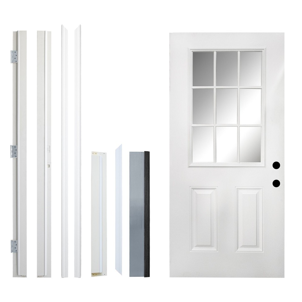 36x80 Fiberglass Entry Door, Low-E Glass, White Oak Grain, LH Inswing，6 ...