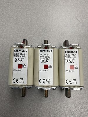 LOT OF 3 - New - SIEMENS Fuse 3NA3 824-7 80A 500Va.c/120kA | eBay
