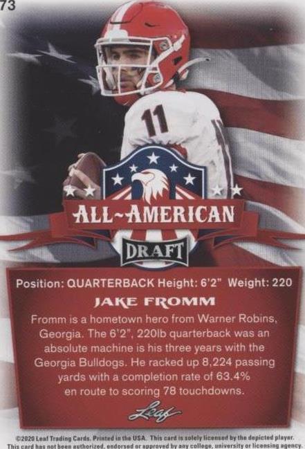 Las mejores ofertas en 2020 Leaf Draft Jake Fromm #73 | eBay