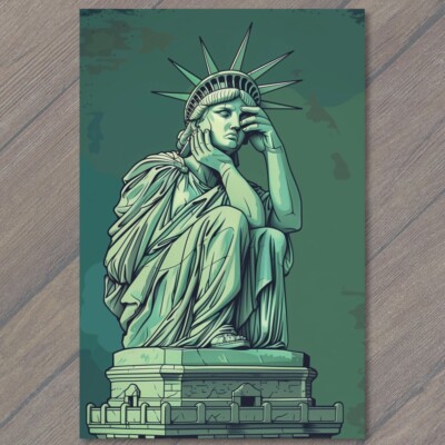 Postcard Sorrowful Statue of Liberty Weeps New York City USA State Sad ...