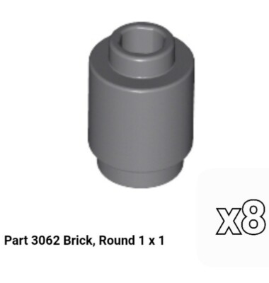 NEW LEGO Parts x8 3062 Dark Bluish Gray Brick Round 1x1 Open Stud 3062b ...