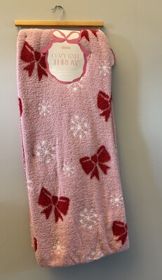 Envogue Cozy Knit Throw Pink Christmas Red Bow Blanket 50x70 | eBay