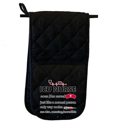 Icu Nurse Noun Funny Novelty Mitt Kitchen Cooking Glove Mitts Double ...