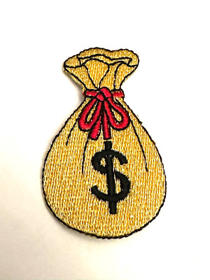 Gold MONEYBAG Cash Dollars Money Bag Iron On Patch Applique 1.5"w x 2.5 ...