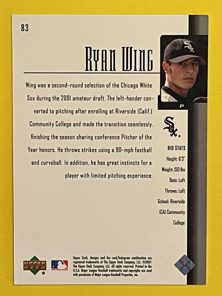 Ryan Wing 2001 Upper Deck Prospect Premieres Rookie #83 White Sox | eBay