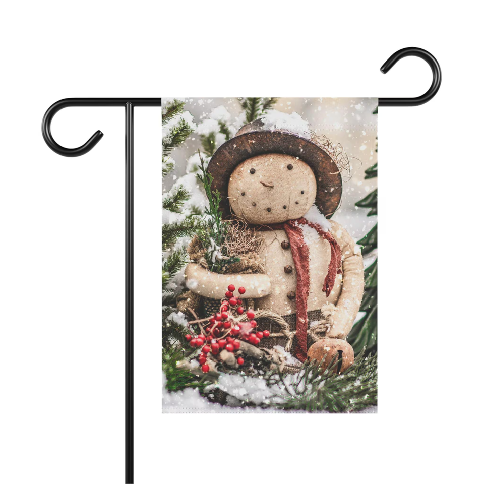Snowman Flag Outdoor Christmas Decor with Hat Scarf Pine Red Berries ...