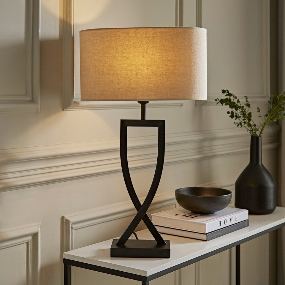 Metal Industrial Tall Table Lamp Base Living Room Light Oval Fabric ...