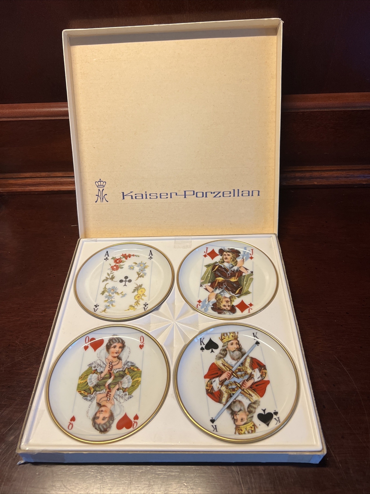 Set of 4 Vintage KAISER Porcelain Playing Card 4" Plate Coasters | eBay