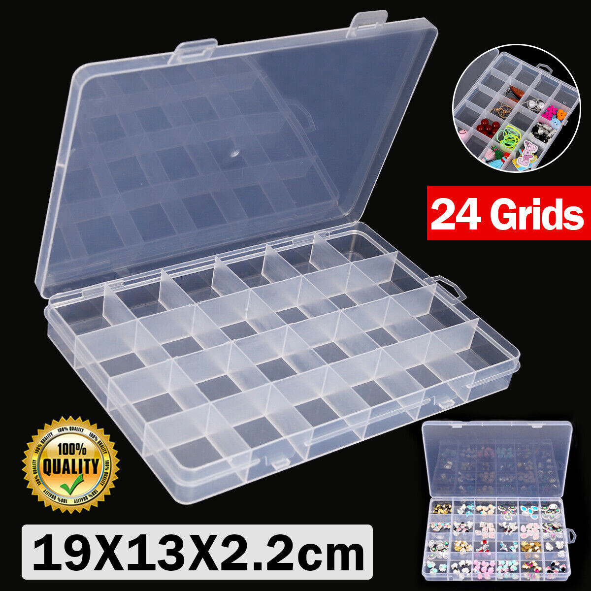 Organiser Storage Box Hard Plastic Adjustable 24 Compartment Slot ...