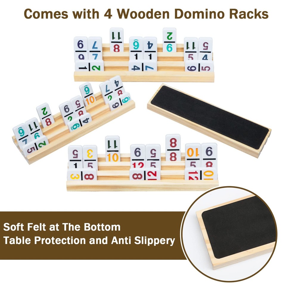 Mexican Train Dominoes Set with Numbers and 4 Wooden Trays/Racks Double ...