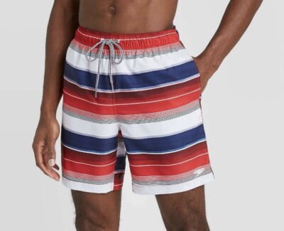NEW - Speedo Men's 8" Striped Volley Swim Shorts - Red/White/Blue M | eBay