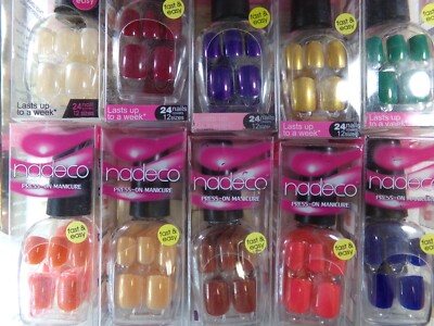 Nadeco Nails "Compare to imPRESS" Press-on Nails short, Shiny Blue Pink ...