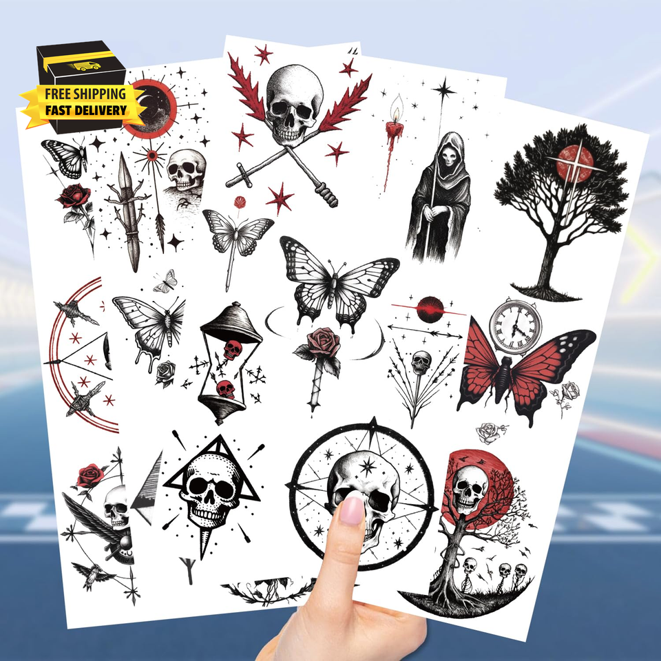 20 Sheets Halloween Temporary Tattoos - 3D Scary Fake Scars, Spider ...