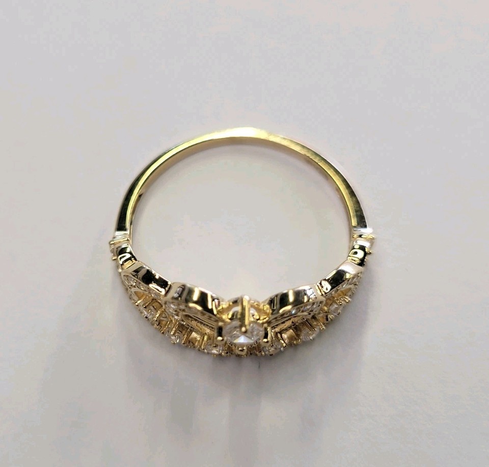 Real 14k Yellow Gold CZ Crown Princess Queen Heart Shape Ring Band ...