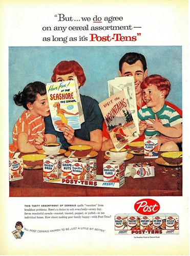 Magazine ad cereal, Post-Tens / Flav-R Straws, 1957, “But we go agree ...