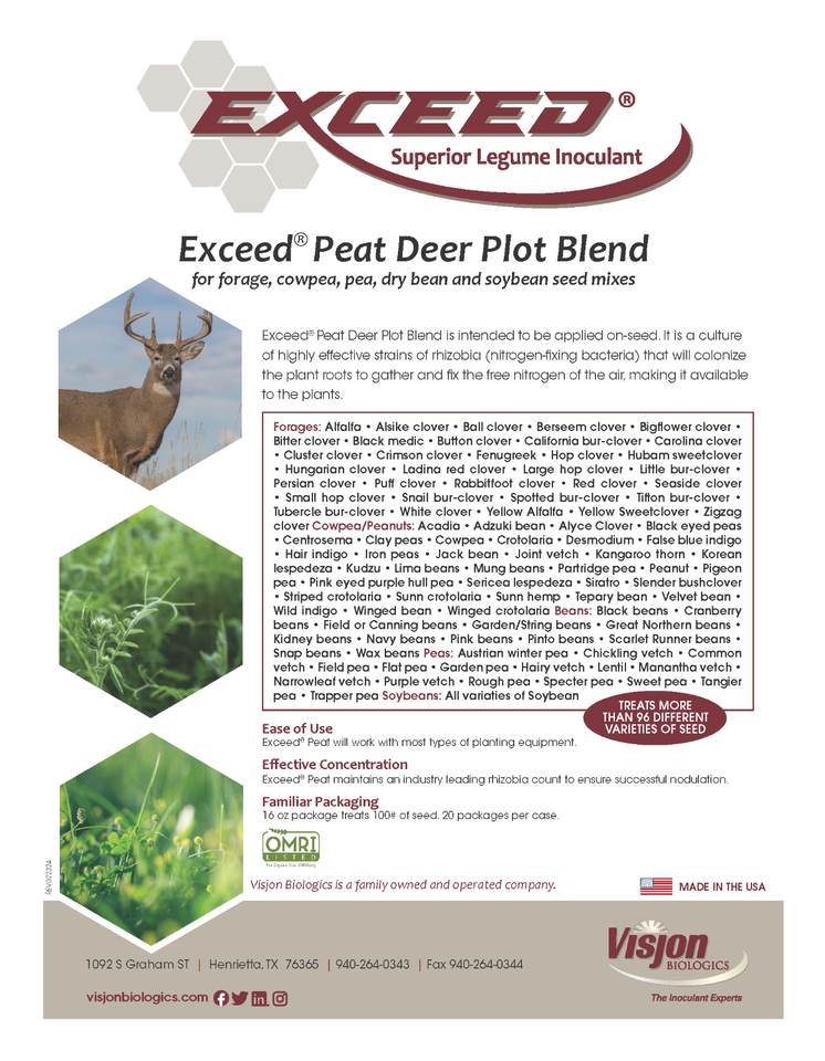 Exceed® Peat Deer Plot Blend - 96 Legumes Inoculant - 1 lb Treats 100 ...
