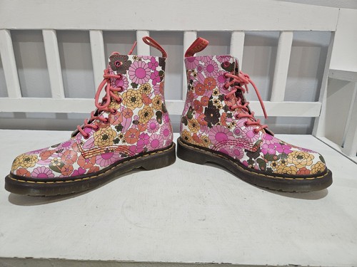 Doc Marten Air Wair 8 Eye Pascal Pink Rose, Vintage Daisy Womens Boots ...