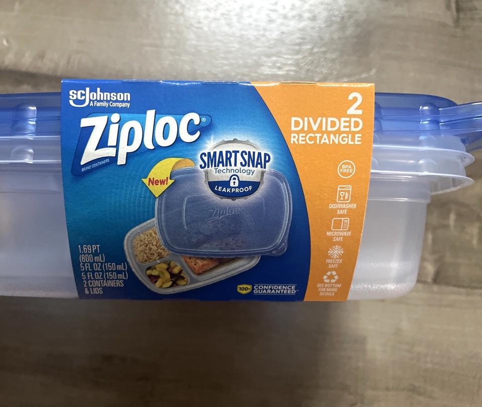 NEW 2 pks/2 ea Ziploc Divided Rectangle Food Storage Containers | eBay UK