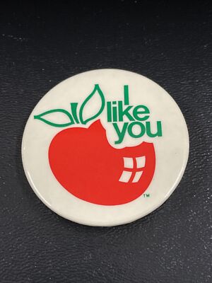 Vintage I Like You Button 1970s Apple Pin-Back 2” Pinback Collectible ...