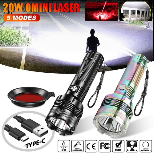 Super Bright Rechargeable White LED Laser Flashlight Tactical Torch ...