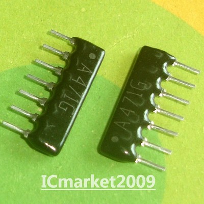 50 PCS A07-471 SIP-7 A471G 470 ohm 470R 6 Commoned Resistor Network ...