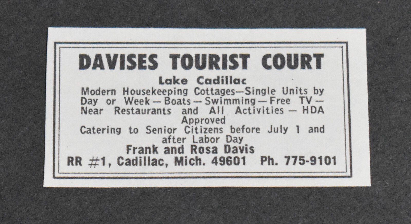 1966 Print Ad Michigan Cadillac Davises Tourist Court Frank Rosa Davis ...