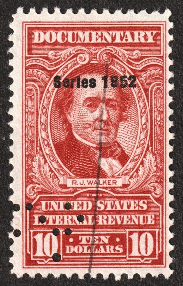PAPER-GEM: scott#R609 US documentary revenue stamp 1952 overprint ...