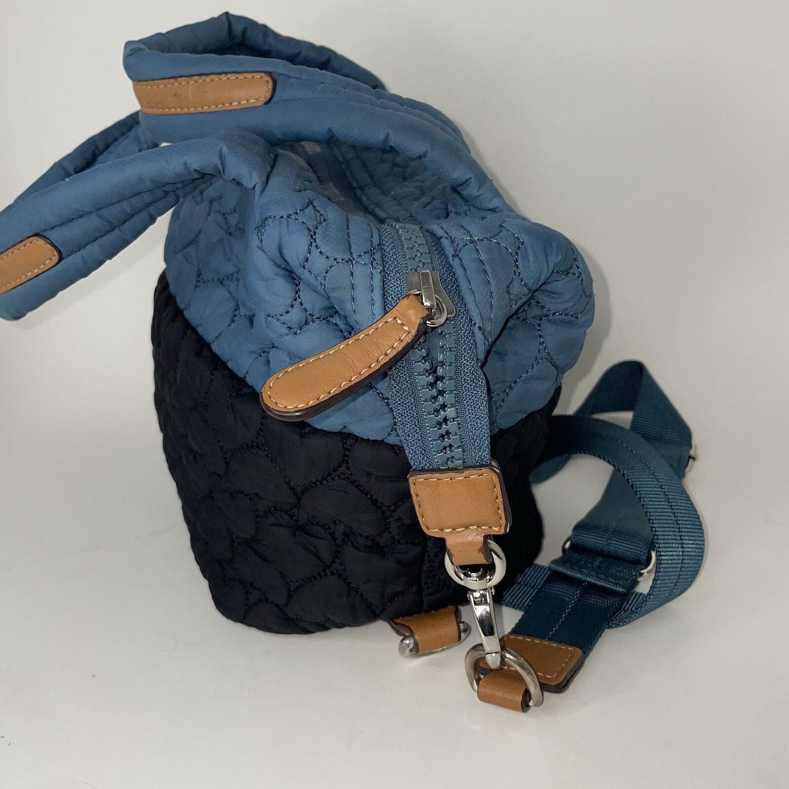 BRIGHTON Kayden Colorblock Blue Black Heart Quilted Crossbody Bag ...