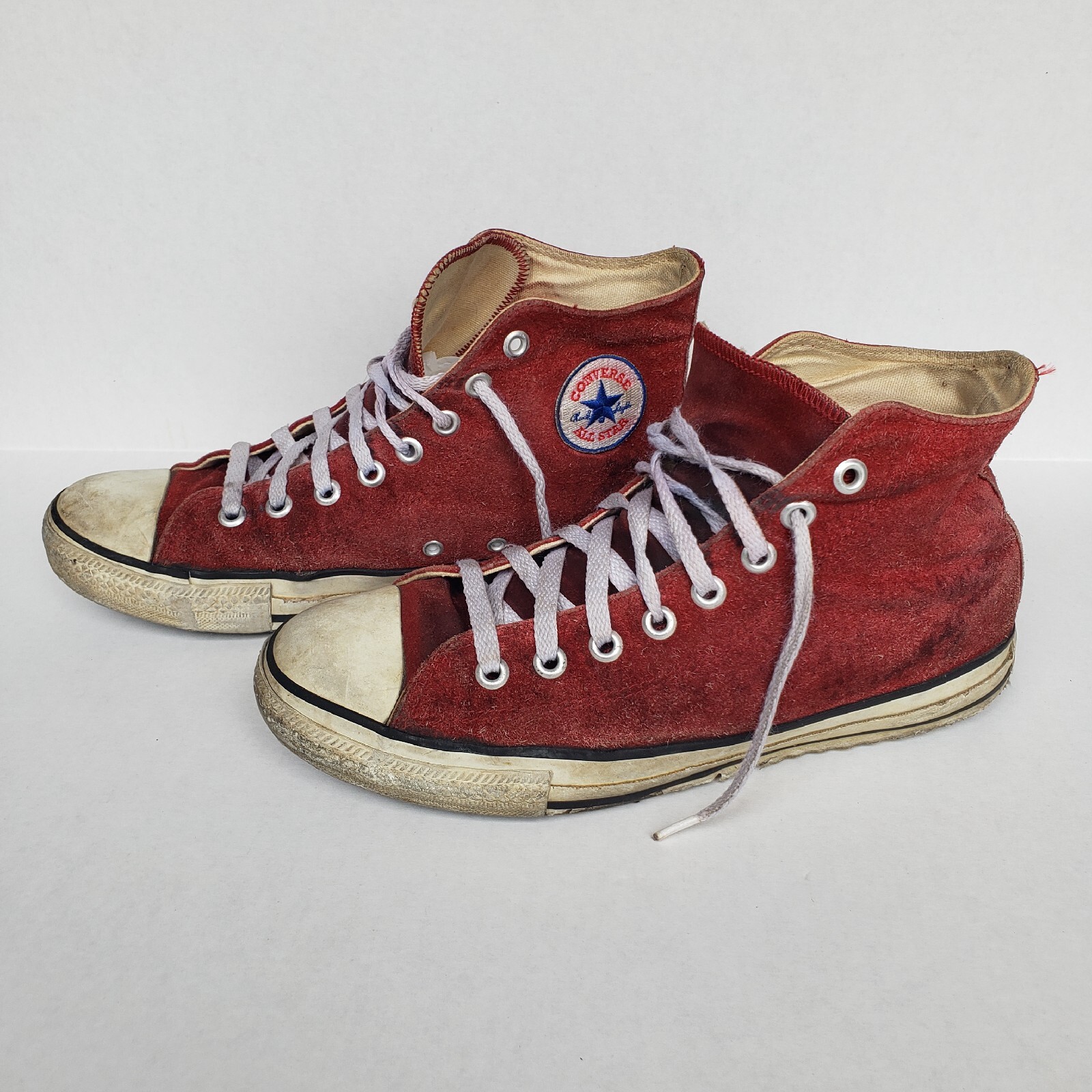 Vintage Converse Chuck Taylor All Star Mid Top Shoes Red Suede 8.5 Made ...