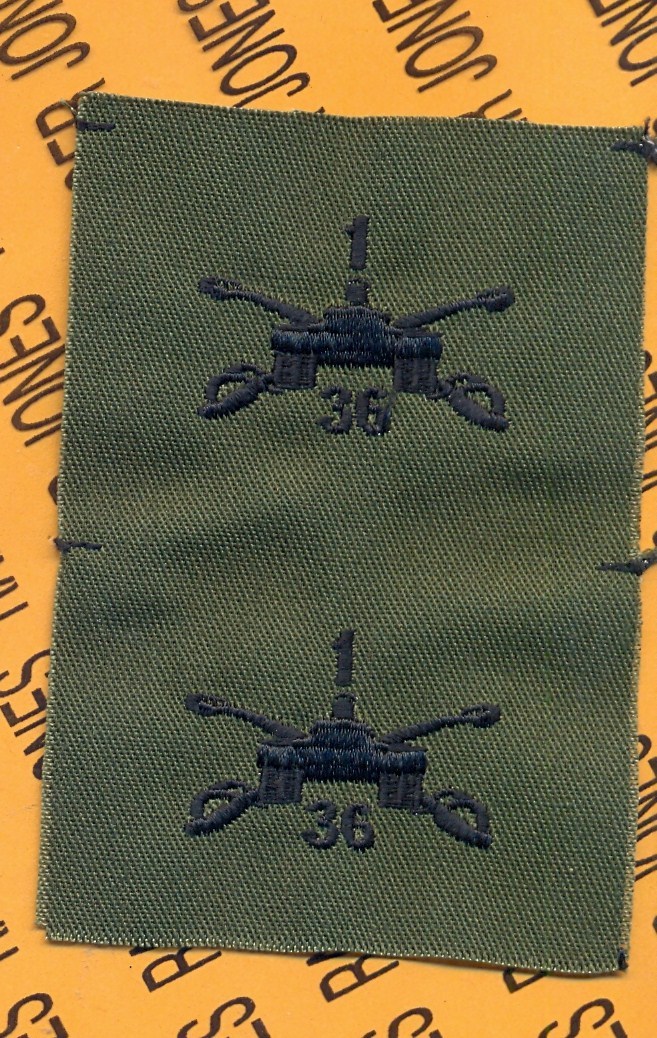 US Army 1st Bn 36th ARMOR Branch OD Green & Black Tank sew on patch set ...
